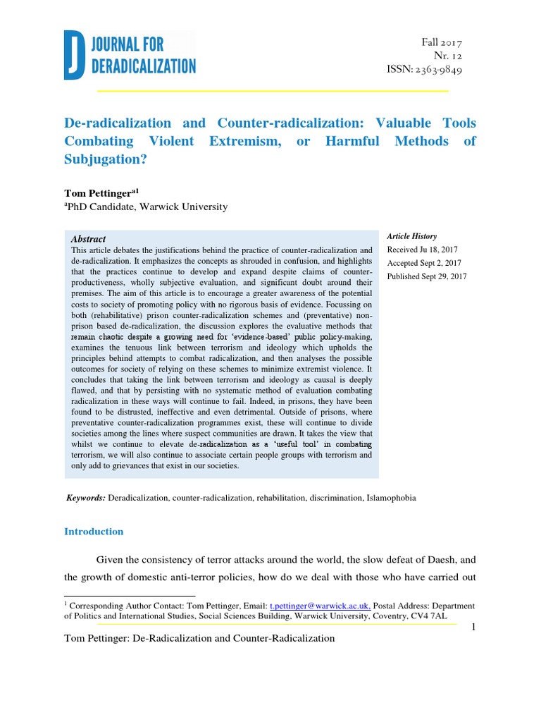 De-Radicalization and Counter-Radicalization - Valuable Tools | PDF ...