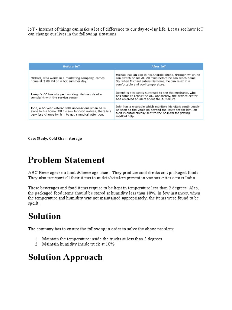 Problem Statement: Case Study: Cold Chain Storage | PDF | Internet Of ...