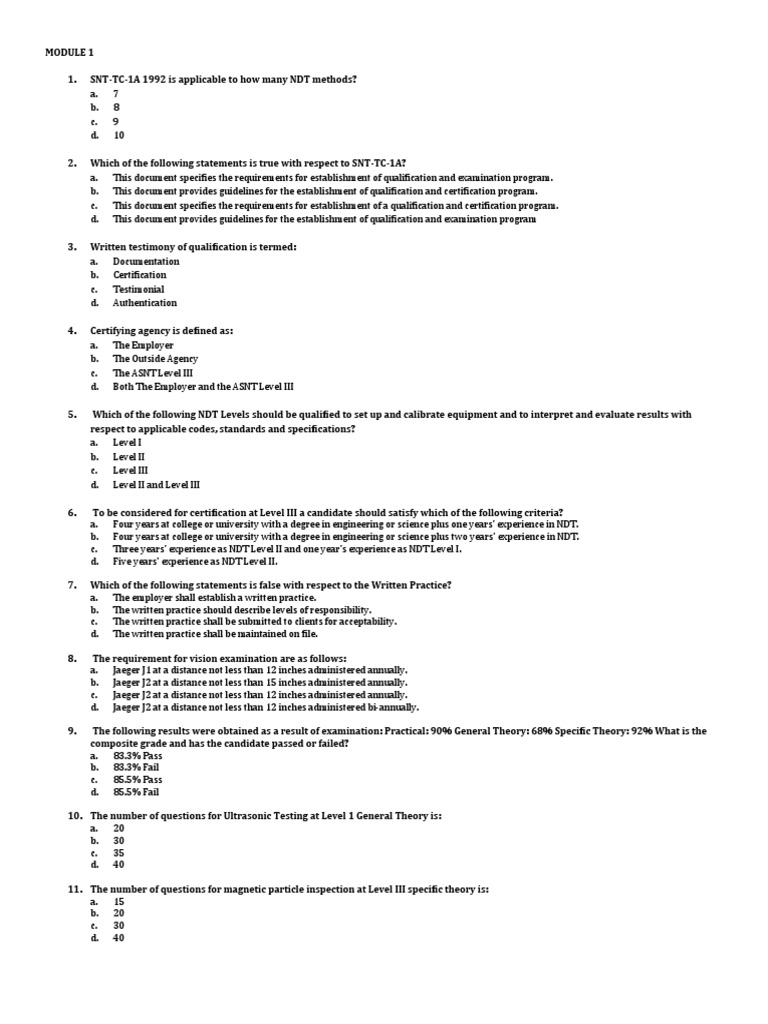 PT - ASNT Basic Level III Module 1 (Study Test) | PDF | Nondestructive ...