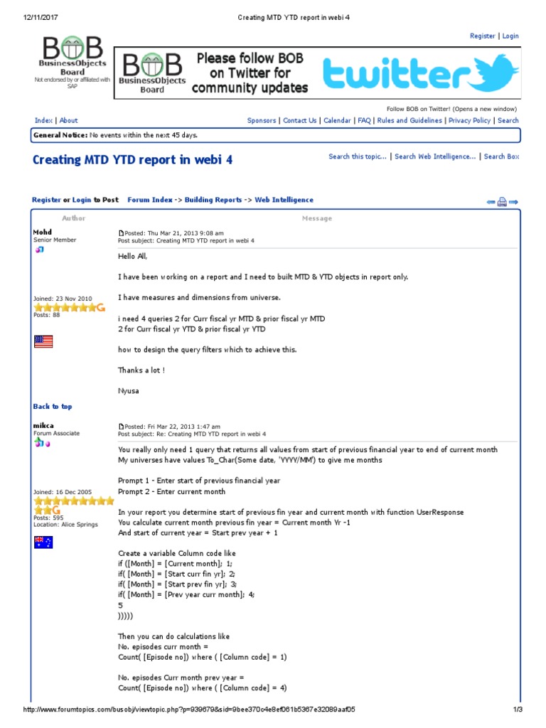 Creating MTD YTD Report in Webi 4 | PDF | Cyberspace | World Wide Web