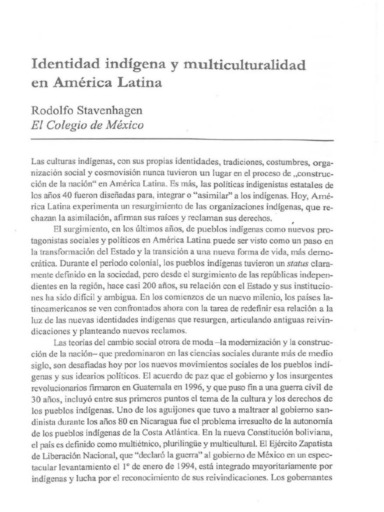 Identidad Indigena y Multiculturailidad | PDF | America latina ...