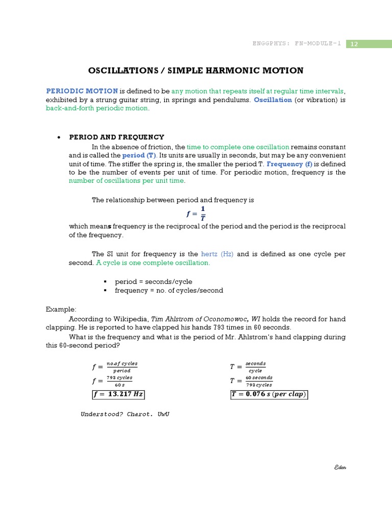 Oscillations / Simple Harmonic Motion | PDF | Oscillation | Force