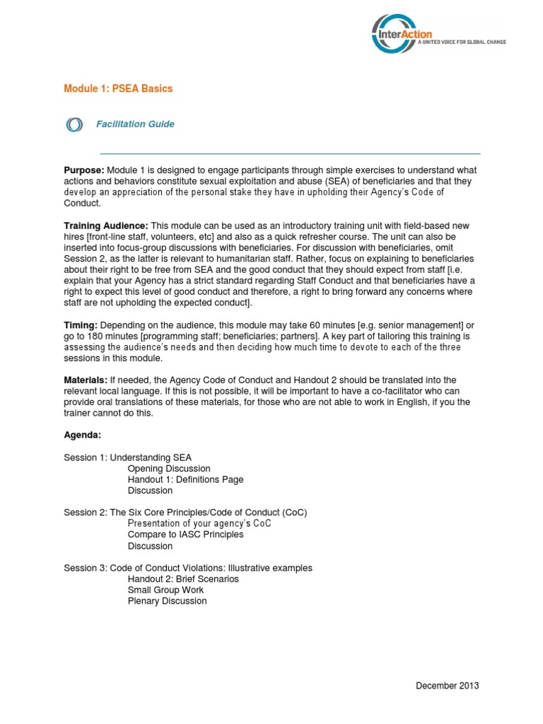 Module 1 PSEA Basics InterAction PSEA Training Guide PDF | PDF | Policy ...