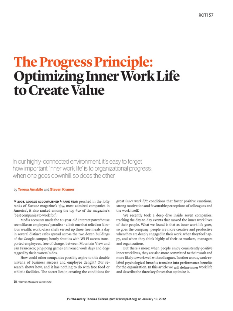 The Progress Principle:: Optimizinginnerworklife Tocreatevalue | PDF ...