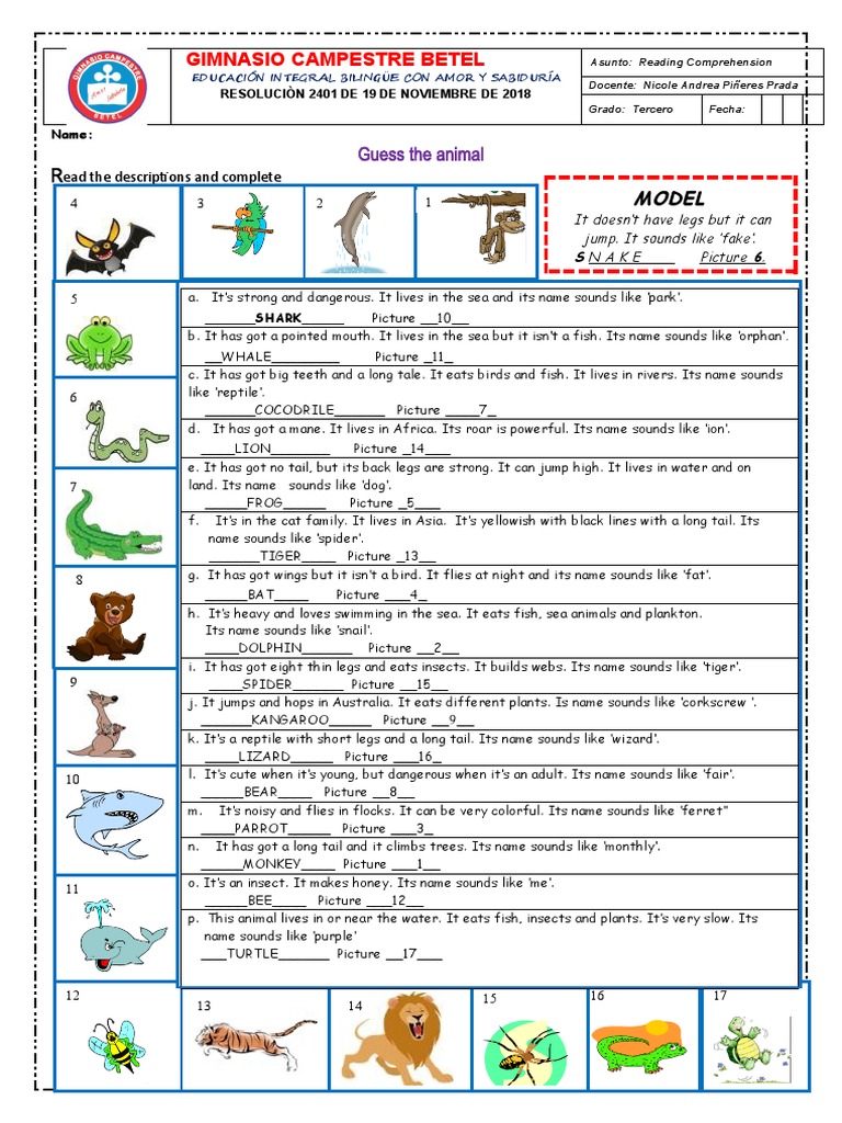 Reading comprehension animal guessing game | PDF | Organisms | Nature