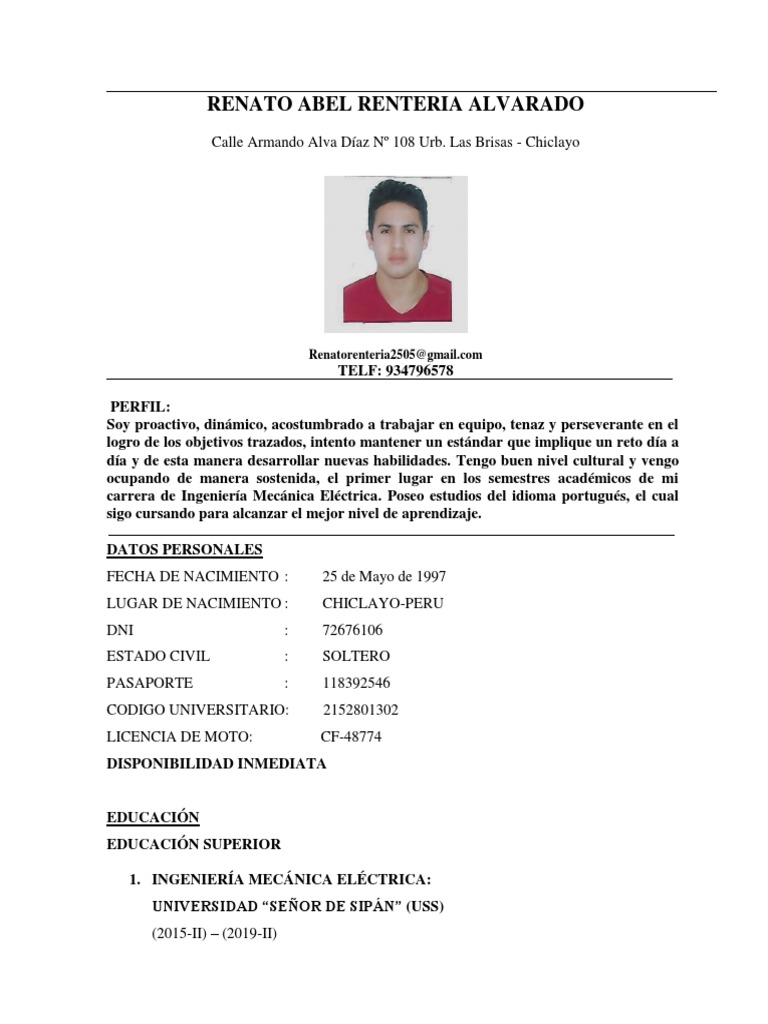 Curriculum Renato Rentería Alvarado | PDF | Cognición | Aprendizaje