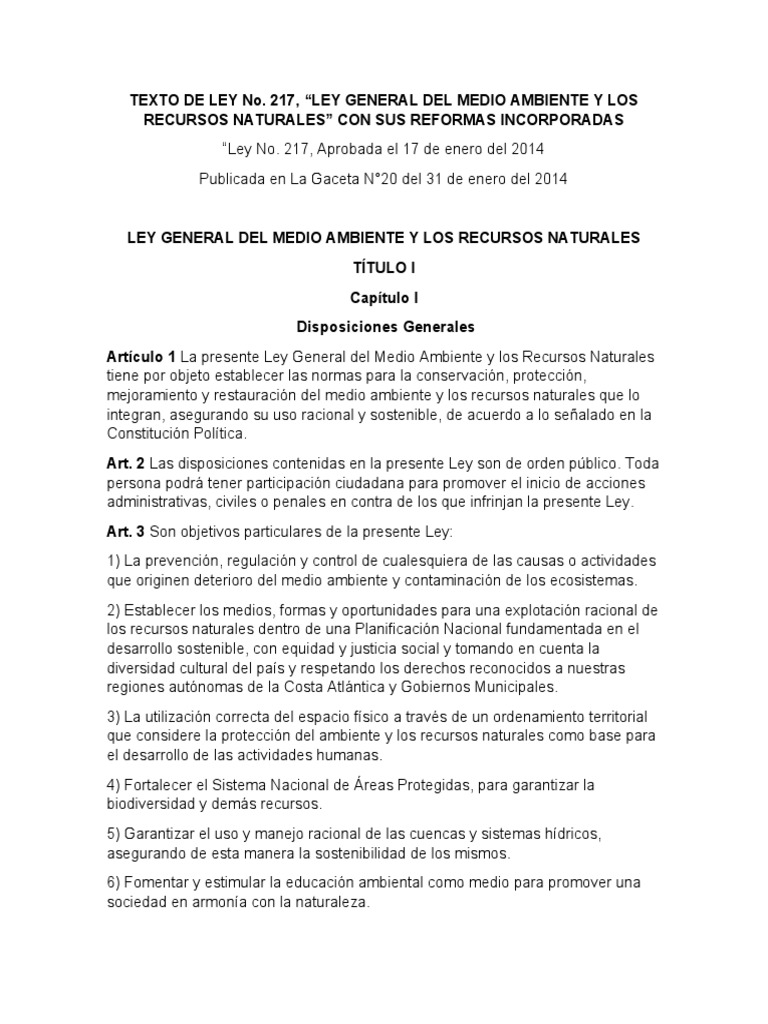 Resumen de La Ley 217 | PDF | Entorno natural | Sustentabilidad