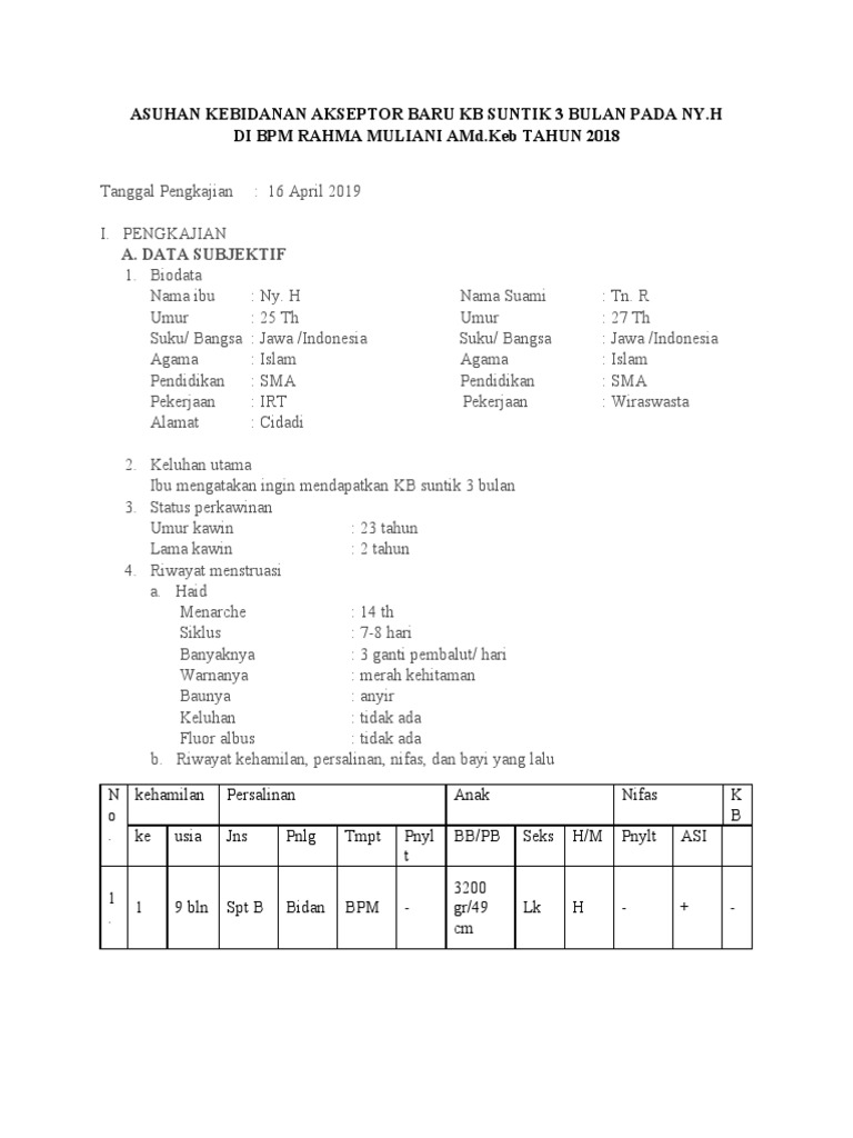 Askeb Akseptor Baru KB Suntik 3 Bulan 1 | PDF