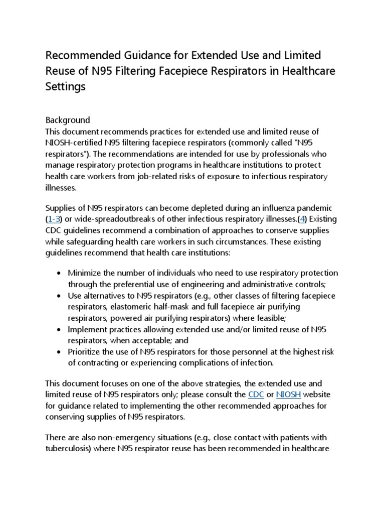 Recommended Guidance For Extended Use and Limited Reuse of N95 ...