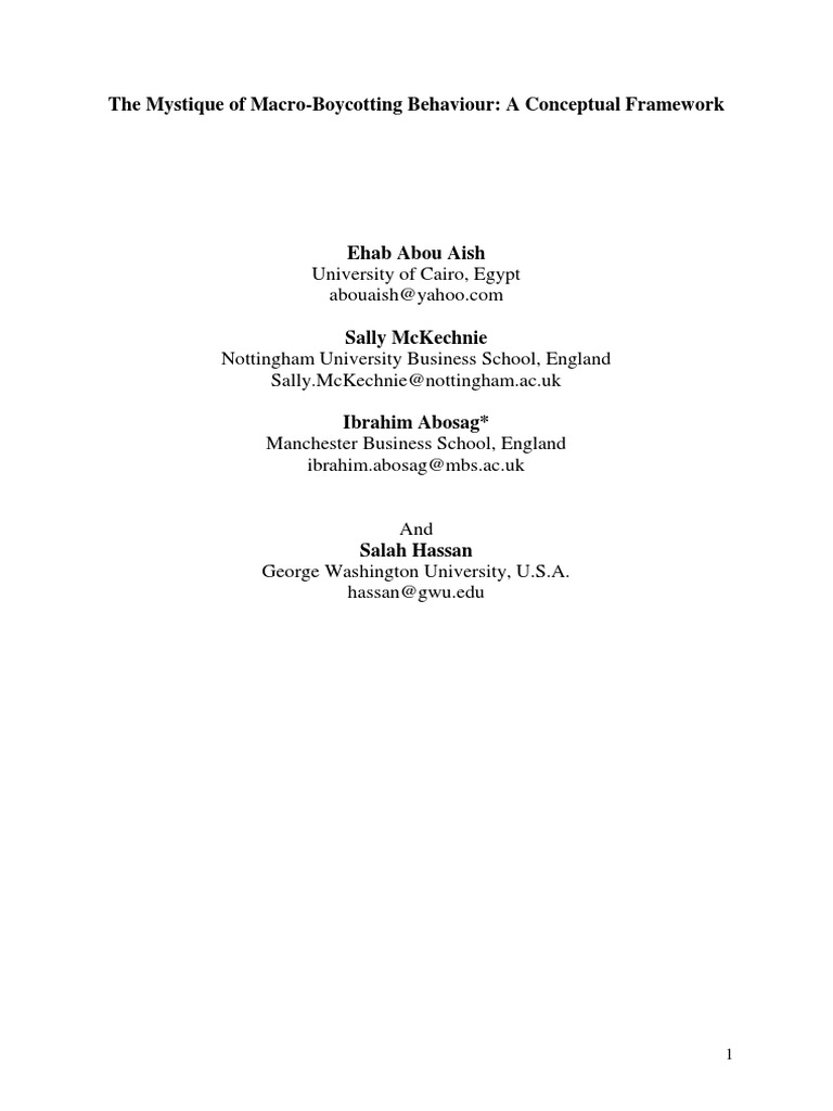 The Mystique of Macro-Boycotting Behaviour: A Conceptual Framework ...