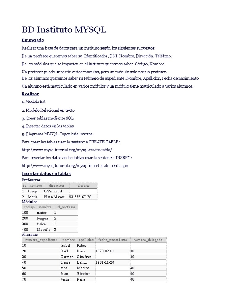 BD Instituto MYSQL | PDF