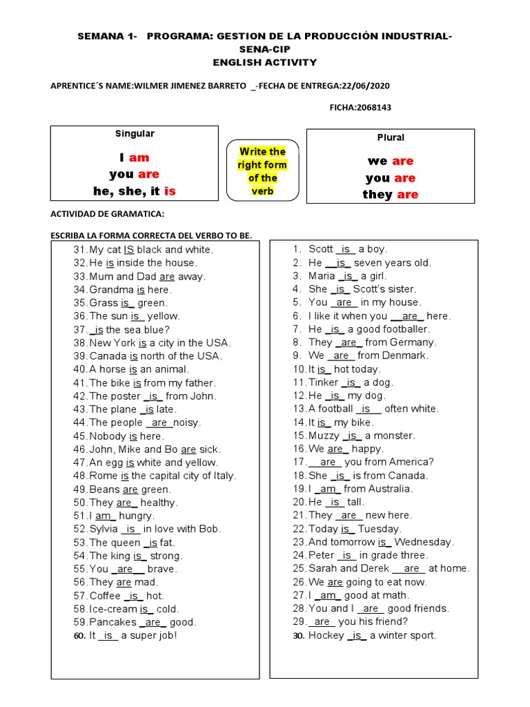 We You They I You He, She, It: Are Are Are Am Are Is | PDF