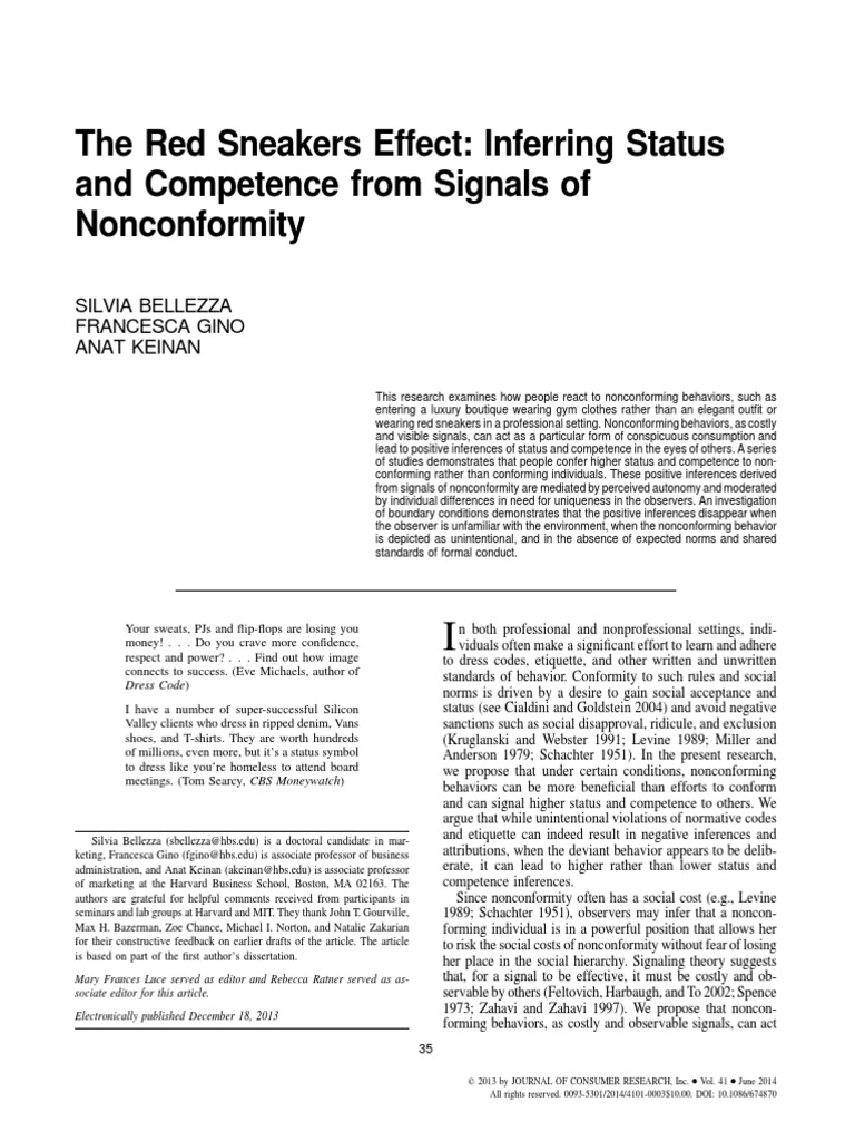 The Red Sneakers Effect 2014 - HBS Article PDF | PDF | Conformity ...