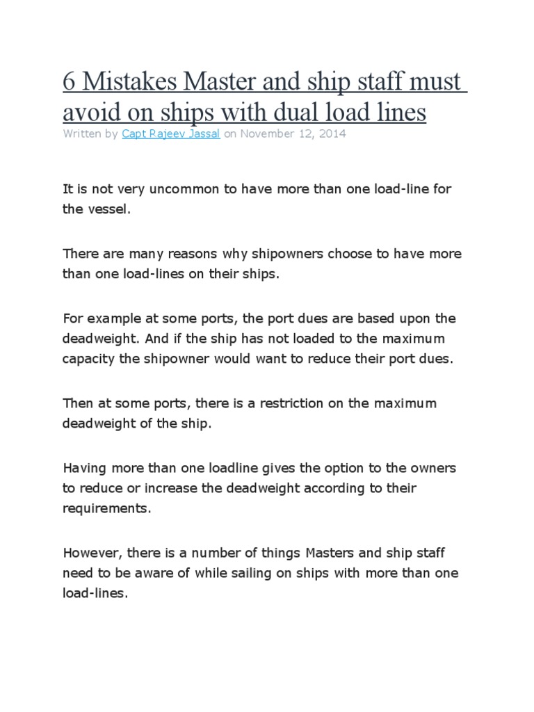 6 Mistakes Master and Ship Staff Must Avoid On Ships With Dual Load ...