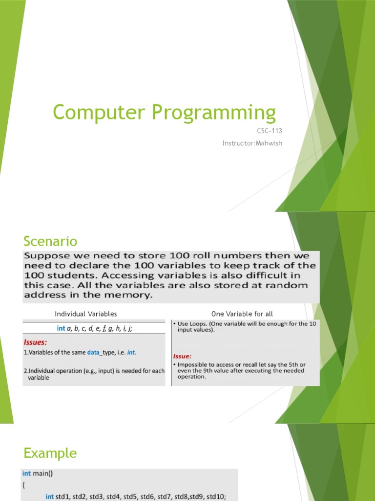 Computer Programming: CSC-113 Instructor:Mahwish | PDF | Array Data Structure | C++
