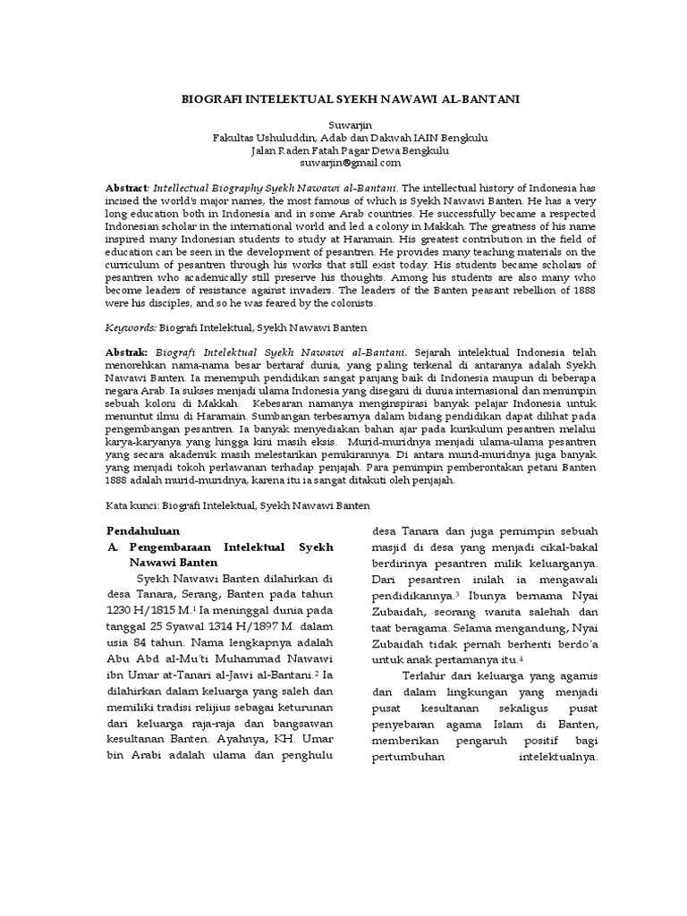 Biografi Intelektual Syekh Nawawi Al-Bantani | PDF