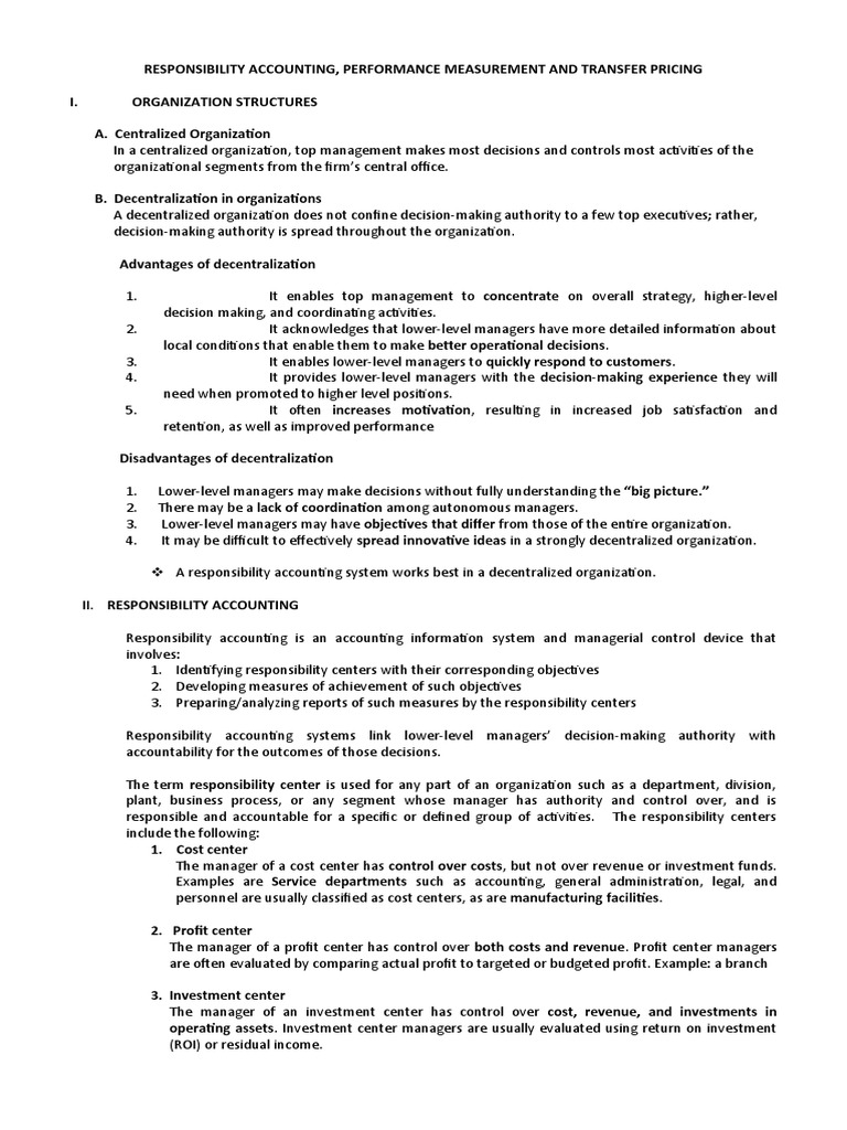 Responsibility Accounting | PDF | Income | Prices