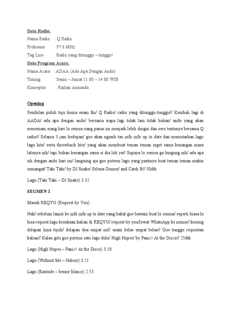 Skrip Radio Ando | PDF