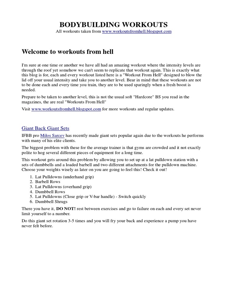 Bodybuilding Workouts: Welcome To Workouts From Hell | PDF | Recreation ...
