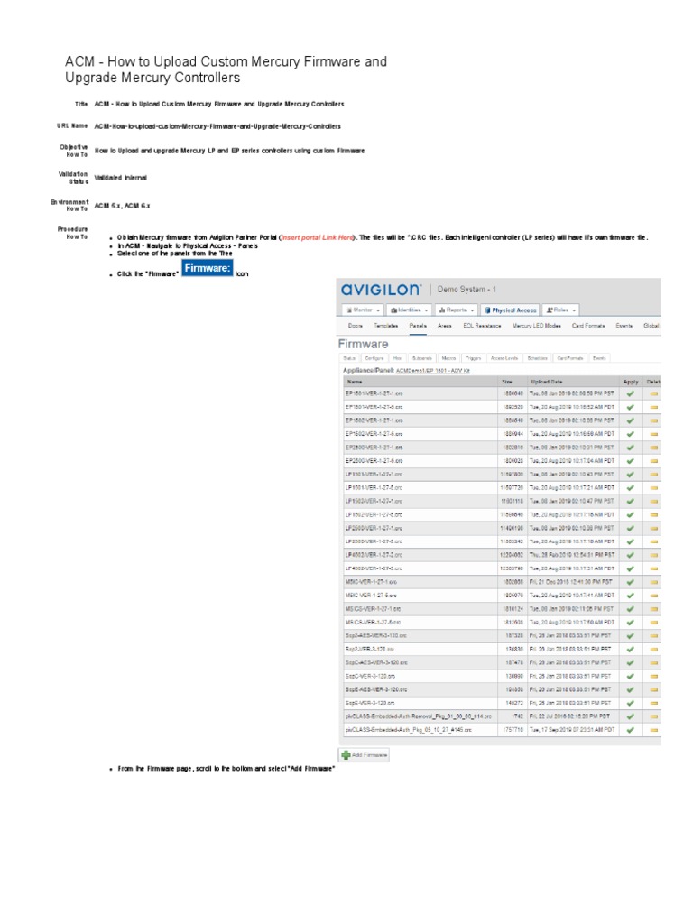 Acm How To Upload Custom Mercury Firmware And Upgrade Mercury Controllers V2 Pdf 