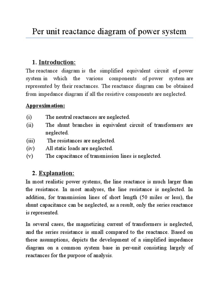 Per Unit Reactance Diagram of Power System or | PDF | Transformer | Transmission Line