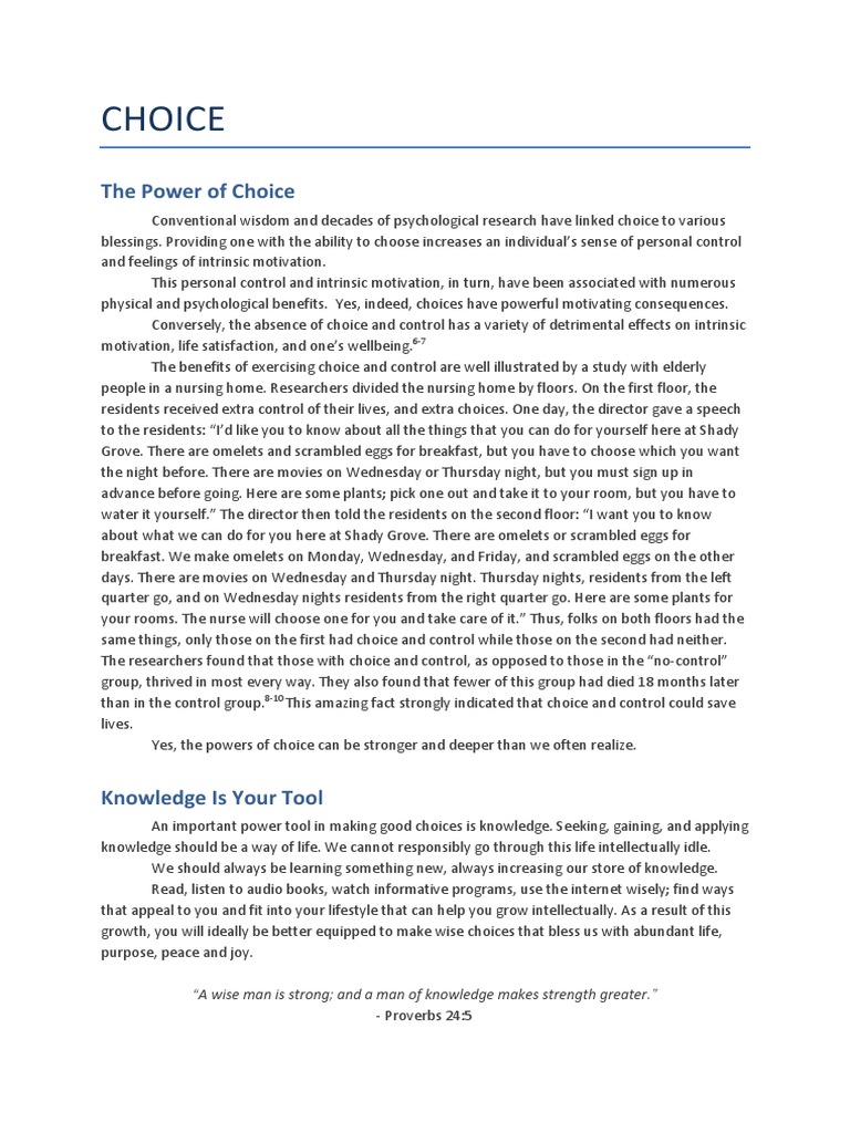 Choice: The Power of Choice | PDF | Reason | Pain