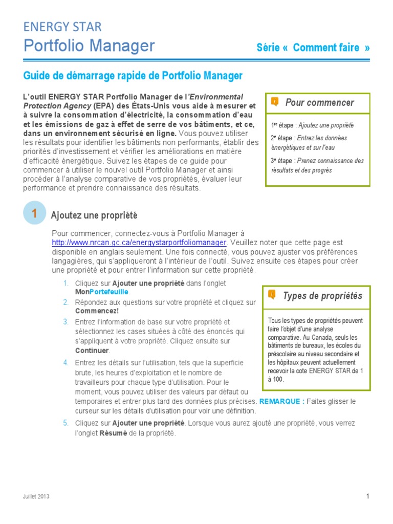 Guide rapide pour ENERGY STAR Portfolio Manager | PDF