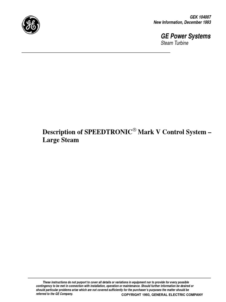 Description of SPEEDTRONIC Mark V Control System - Large Steam | PDF ...