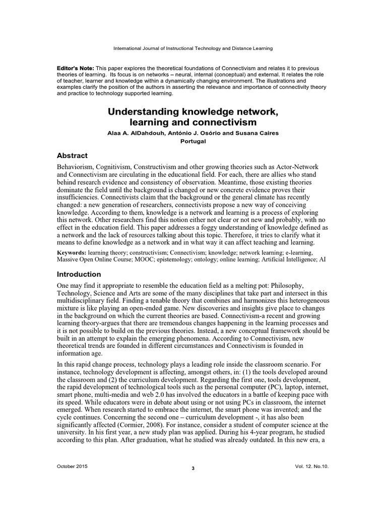 Connectivism in Learning Networks | PDF | Learning | Epistemology
