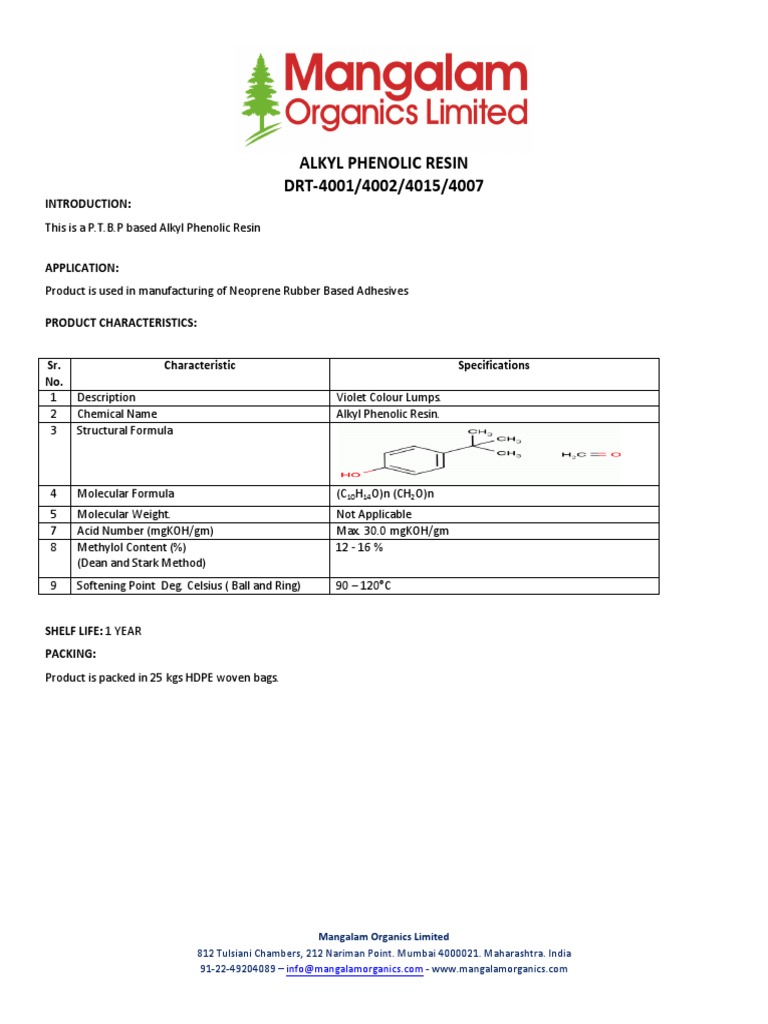 Alkyl Phenolic Resin - 1 (TDS) PDF | PDF | Materials | Chemical Substances