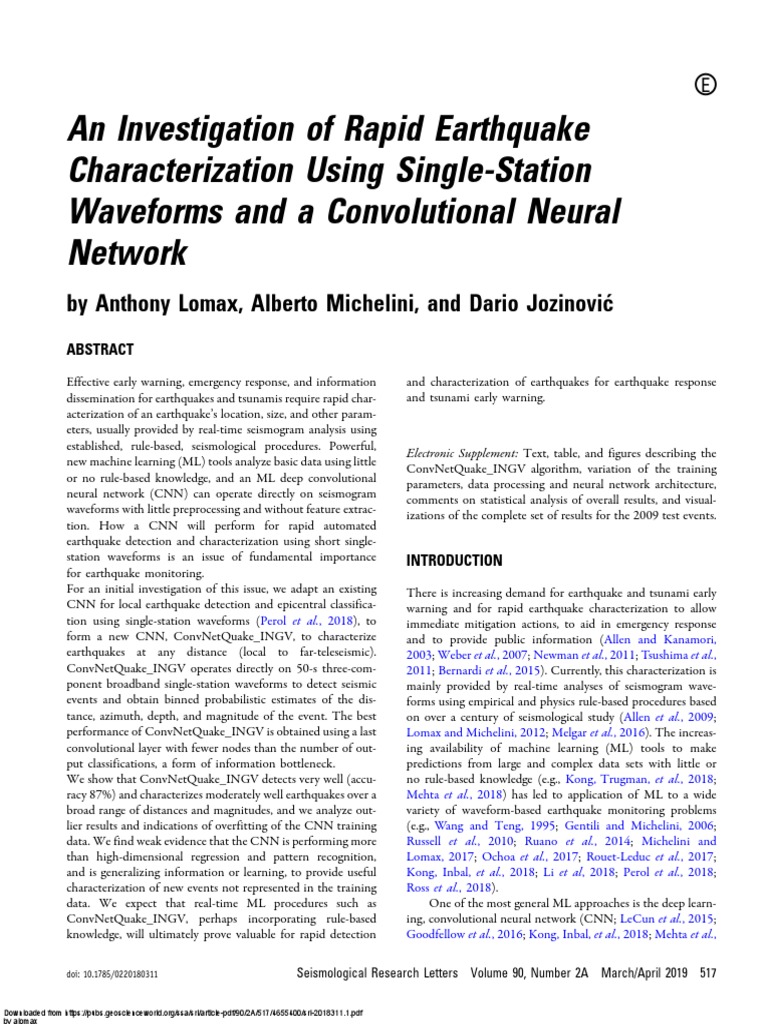 2019 Lomax Et An Investigation of Rapid Earthquake Characterization Using Single-Station ...