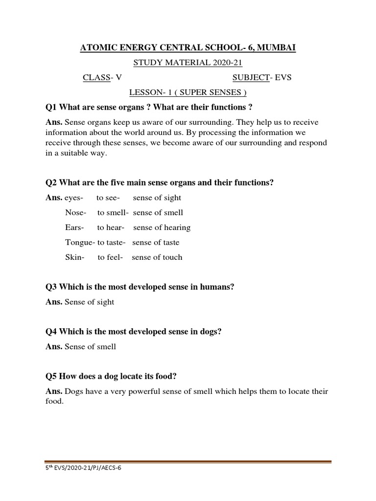 AECS-6 Study Material on Senses | PDF | Senses | Hearing