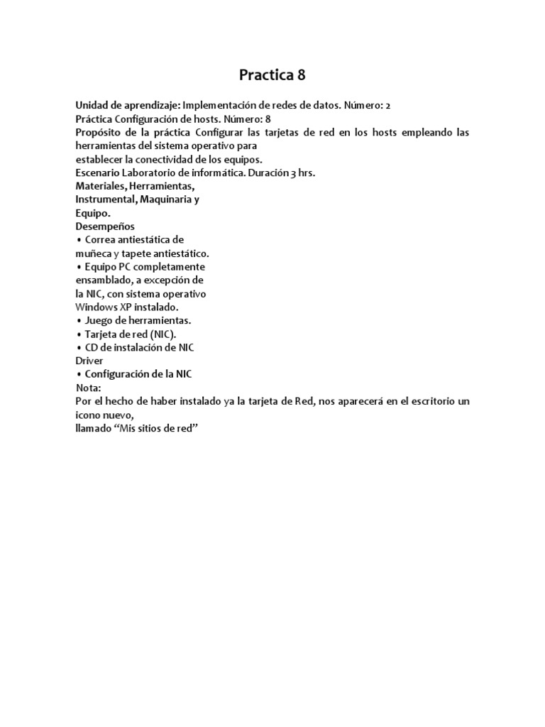Practica 8 Redes | PDF | Dirección IP | Controlador de interfaz de red