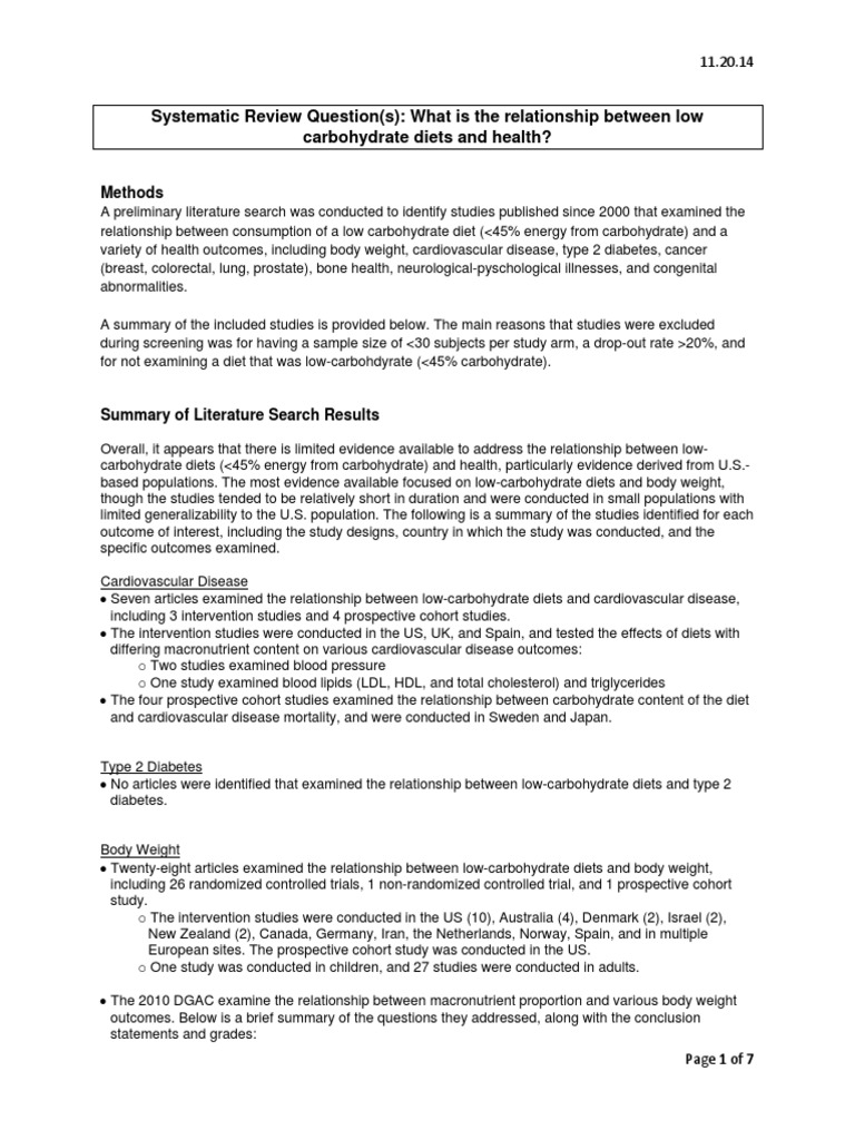 Low CHO Diets - Summary1-1 | PDF | Low Carbohydrate Diet | Dieting