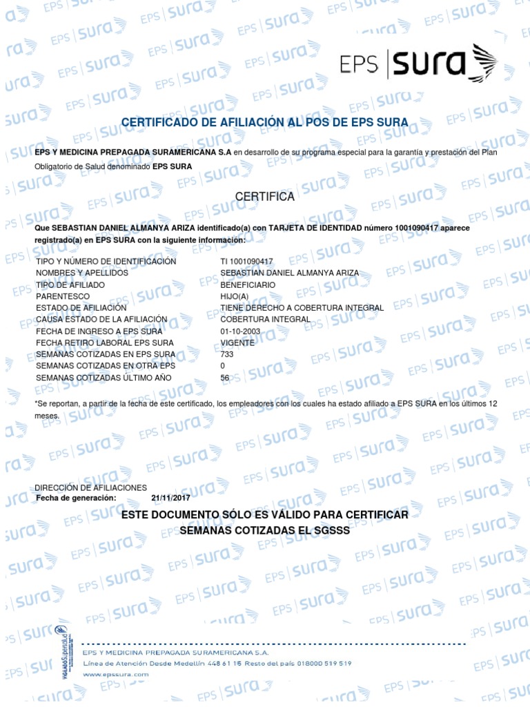 Certificado de Afiliación Al Sistema General de Seguridad Social en Salud - PDF 1 PDF | PDF