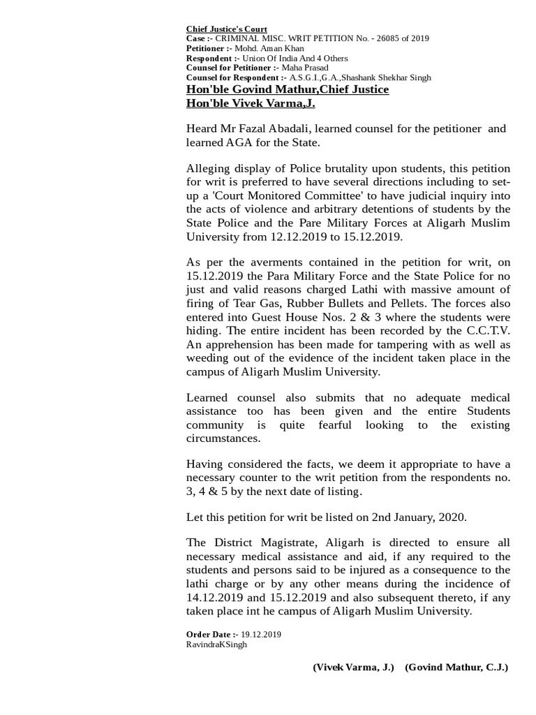 Hon'ble Govind Mathur, Chief Justice Hon'ble Vivek Varma, J | PDF