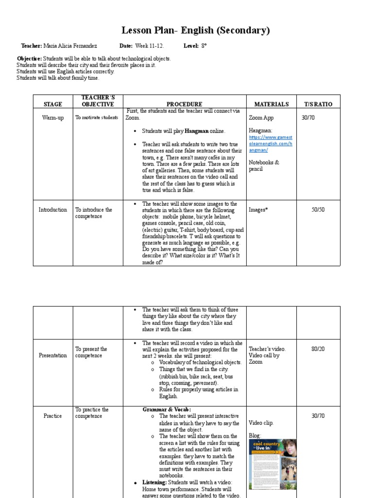 Week 11-12 - Lesson Plan, María Alicia Fernández | PDF | Lesson Plan ...