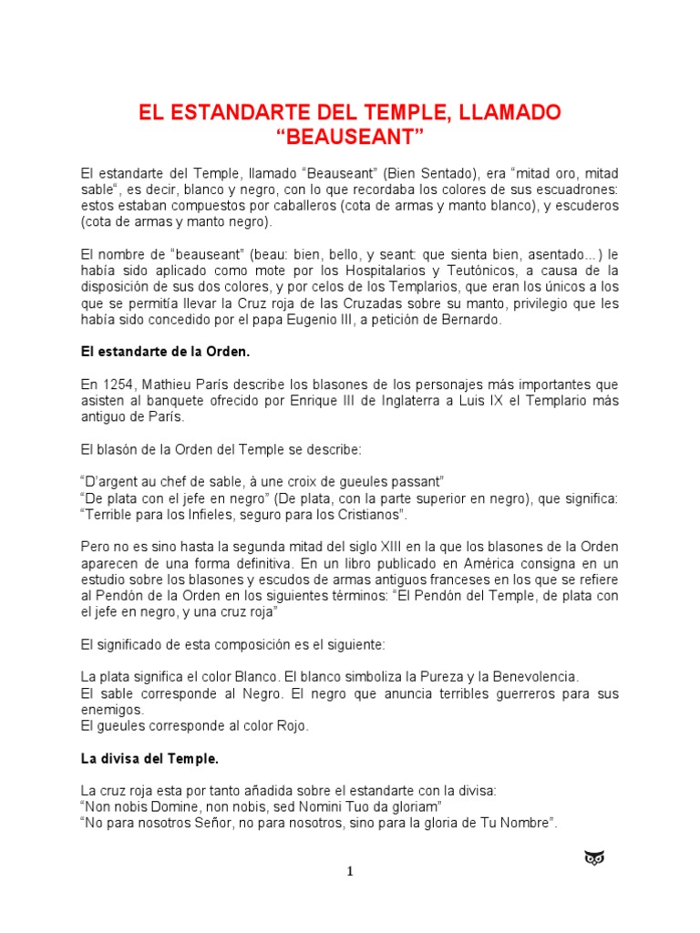 Estandarte Beauseant: Símbolo Templario | PDF | Caballeros templarios ...