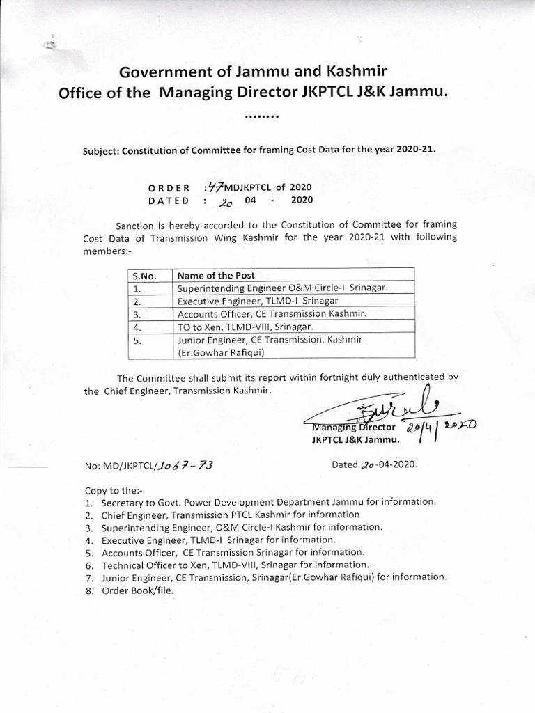 Government of Jammu and Kashmir Office Managing Director Jammu | PDF ...