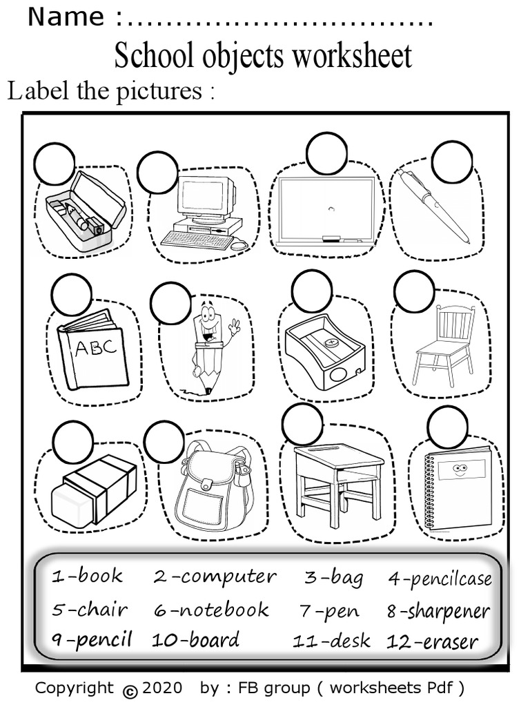School Objects Worksheet: Label The Pictures | PDF
