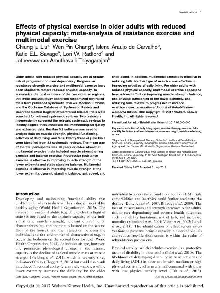 Effects of Physical Exercise in Older Adults With Reduced Physical ...
