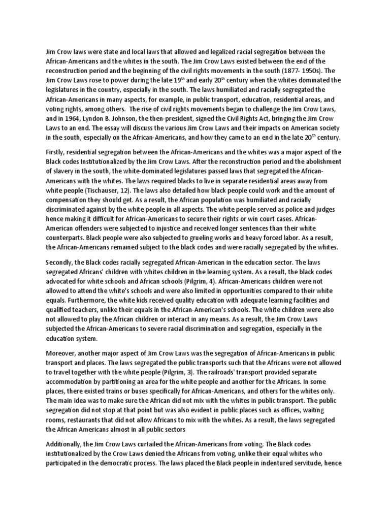 Jim Crow Laws - Edited | PDF | Jim Crow Laws | Racial Segregation In ...