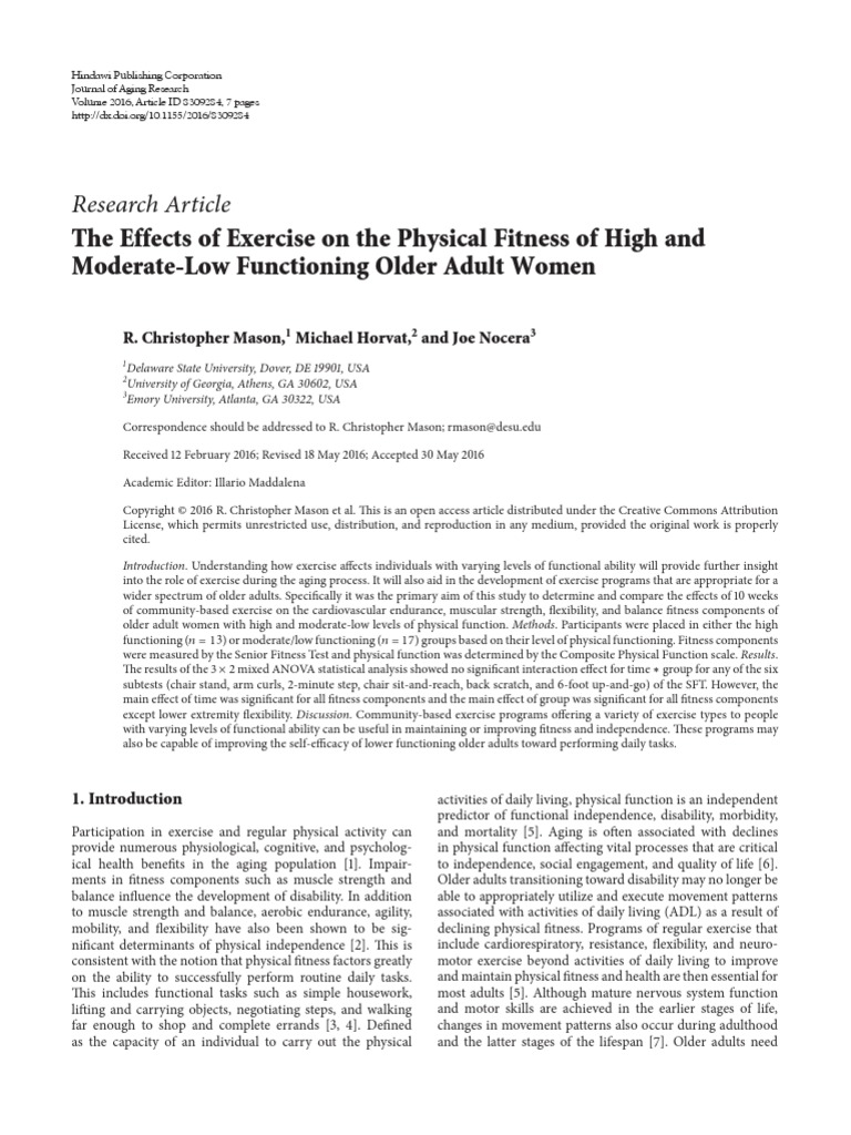 Research Article: The Effects of Exercise On The Physical Fitness of ...