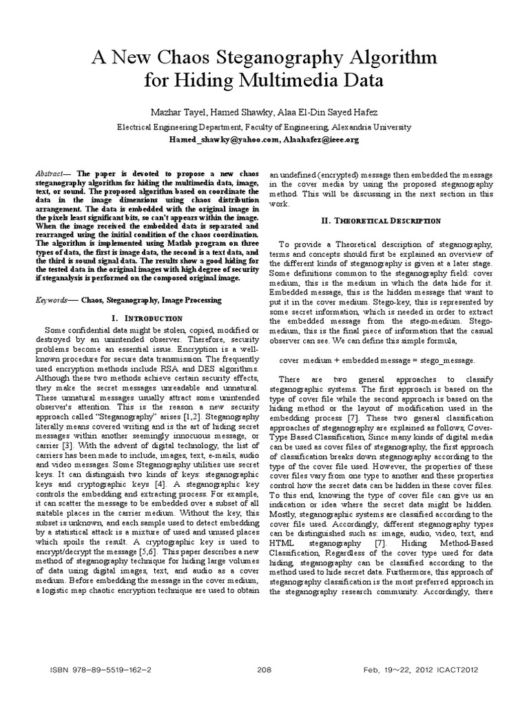 A New Chaos Steganography Algorithm For Hiding Multimedia Data | PDF | Applied Mathematics ...