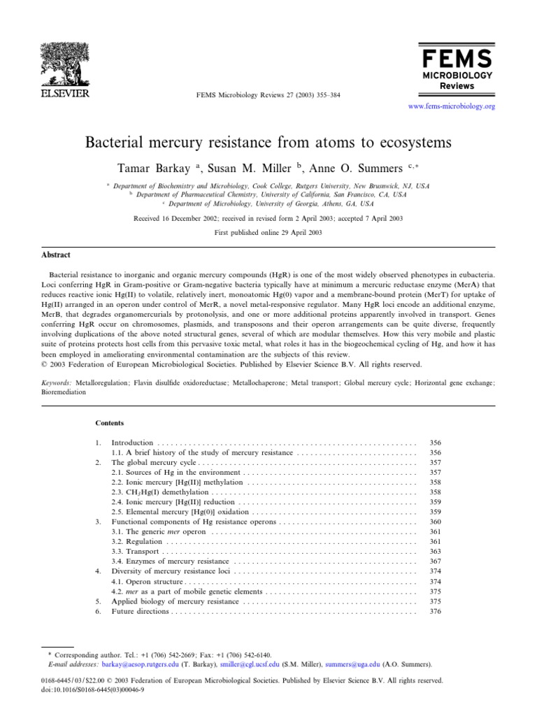 Bacterial Mercury Resistance Review | PDF | Mercury (Element ...