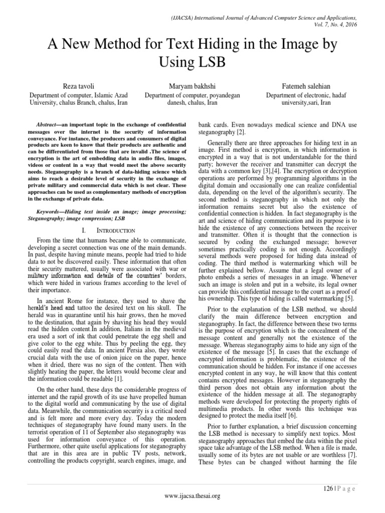 Paper 16-A New Method For Text Hiding in The Image by Using LSB | Download Free PDF | Data ...