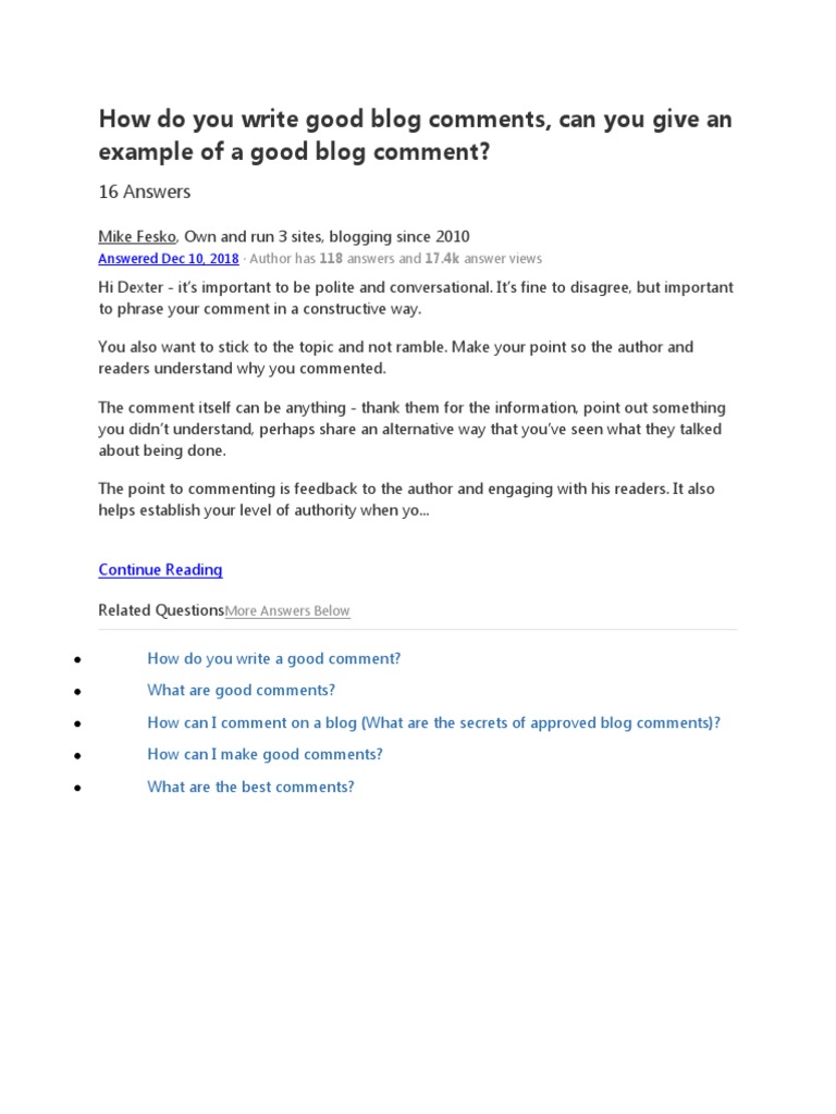 How Do You Write Good Blog Comments, Can You Give An Example of A Good ...