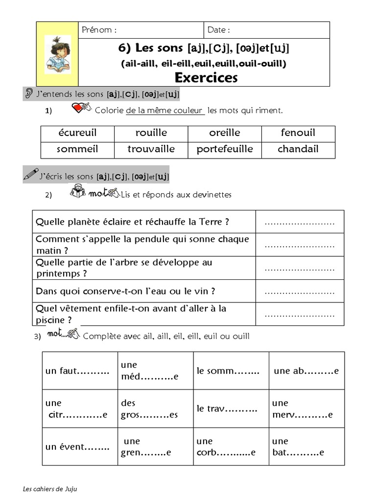 Exercices sur les sons Ail, Eil, Euil, Ouill | PDF