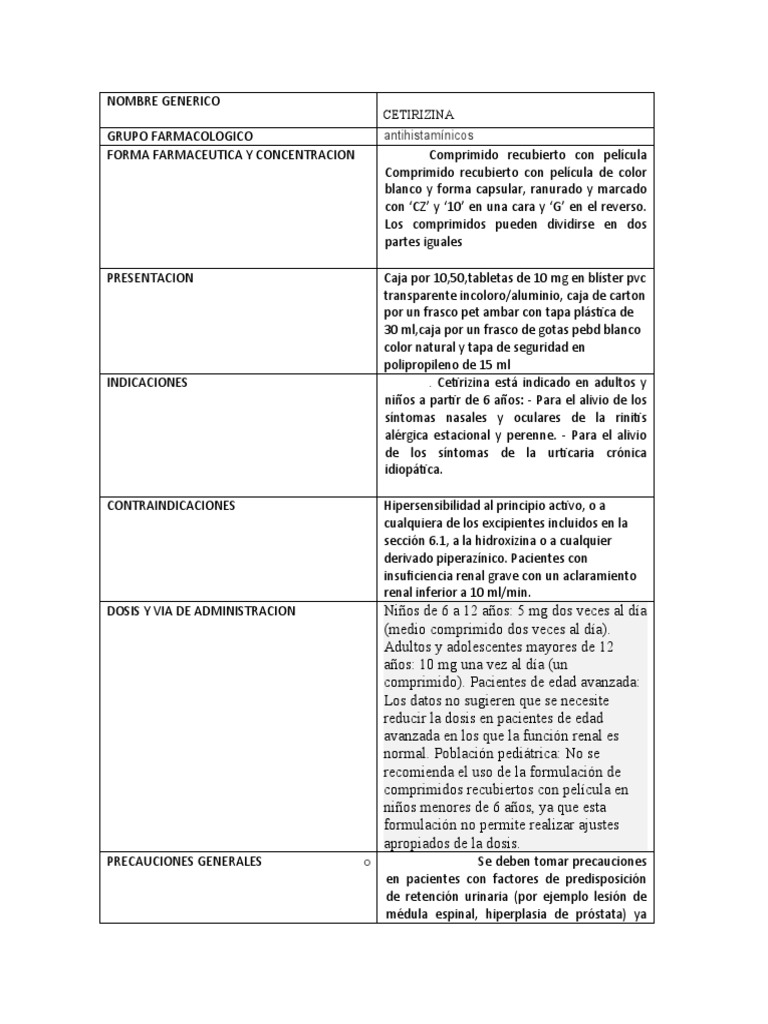 Ficha Tecnica de Medicamentos Antihistaminicos | PDF | Alergia | Asma