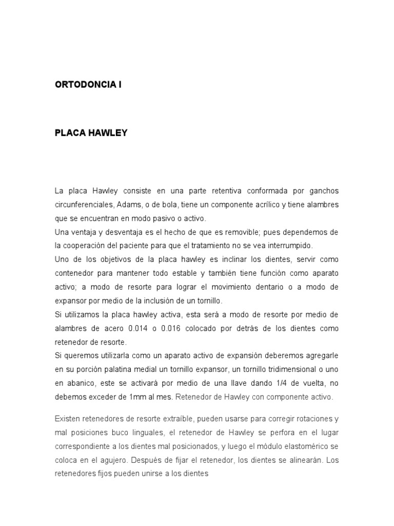 Placa Hawley Superior | PDF | Ortodoncia | Odontología